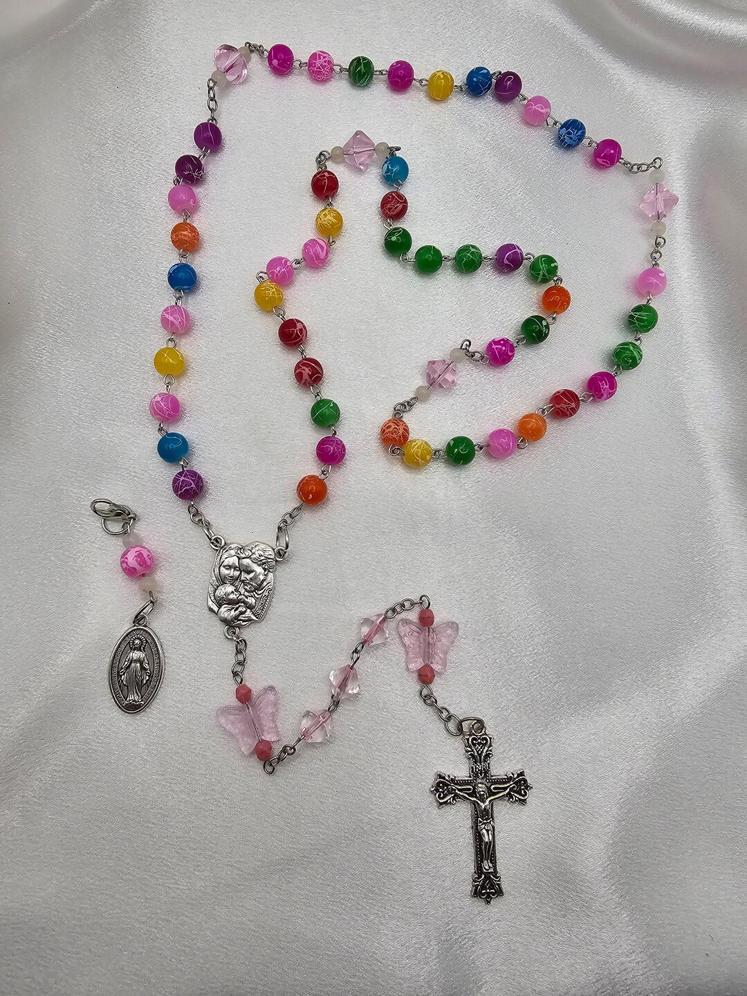 Pink Butterfly Catholic Girl Rosary ~ One of A Kind Communion ...