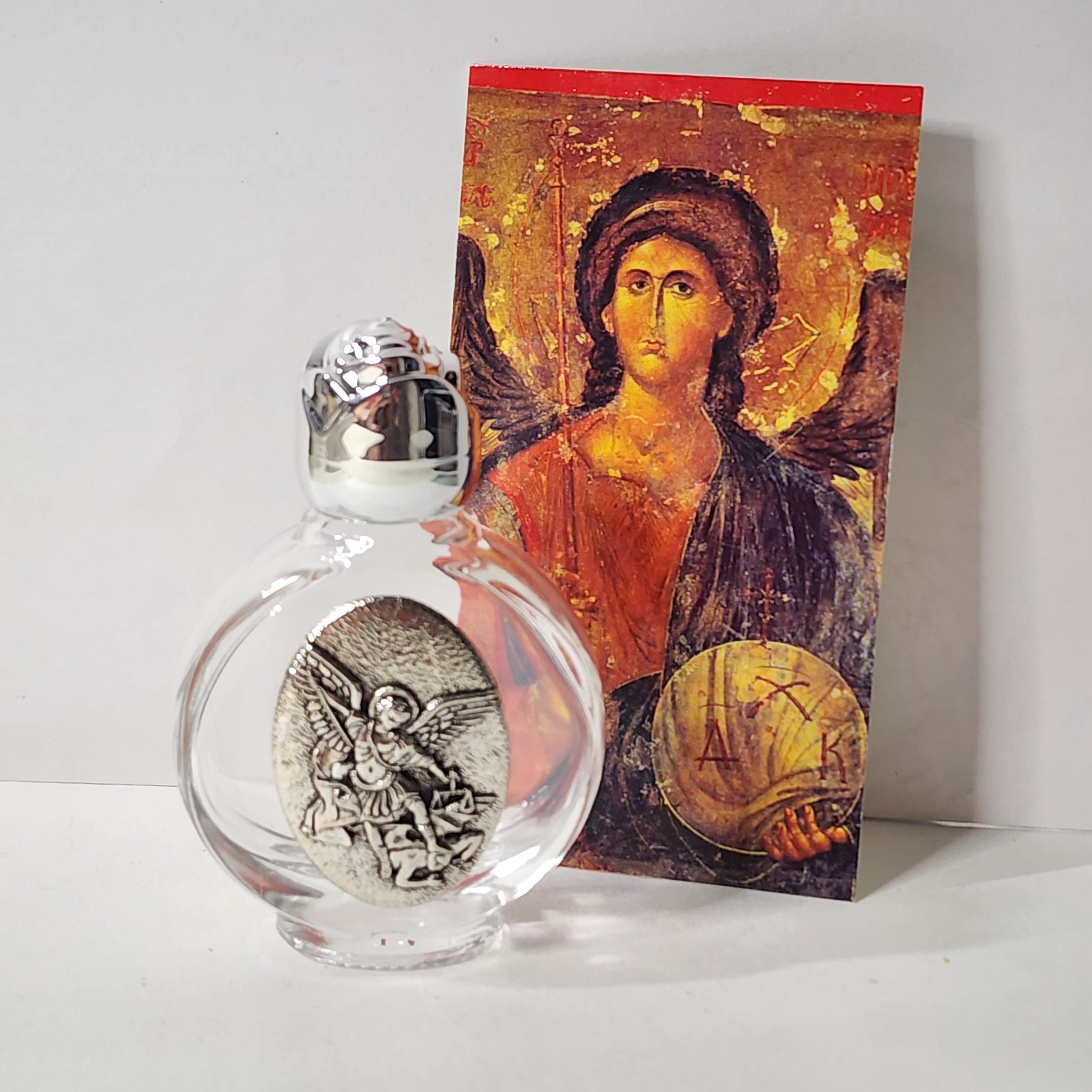 Saint Michael the Archangel Glass Holy Water Bottle Container With ...
