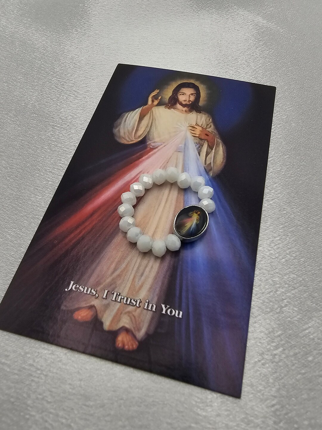 Divine Mercy Catholic Beaded Ring ~ Stretch Ring - Stackable Bead Rings ...