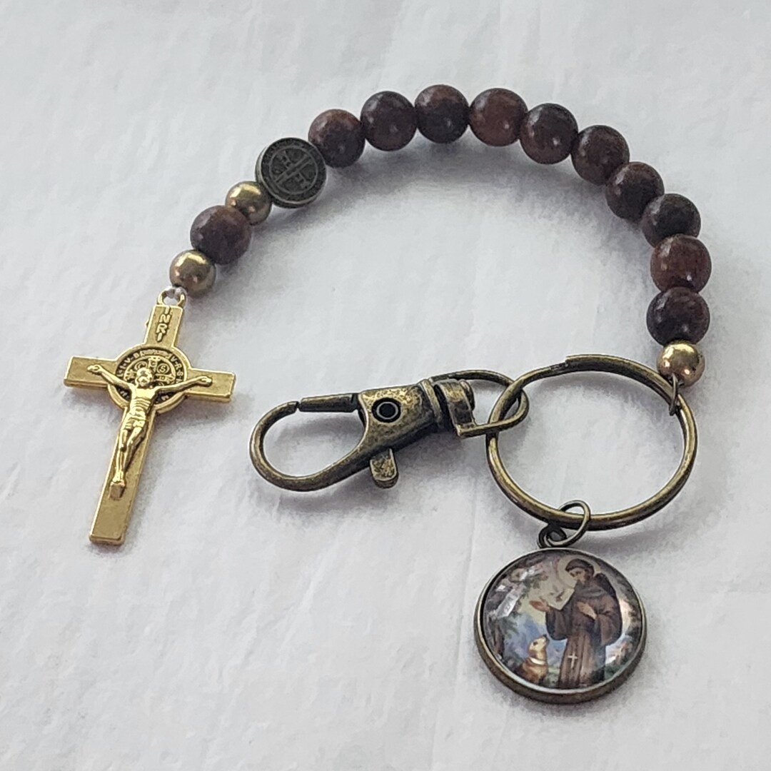 Francis Assisi Patron St Pets Dogs Wood Decade Rosary Cabochon Pendant ...