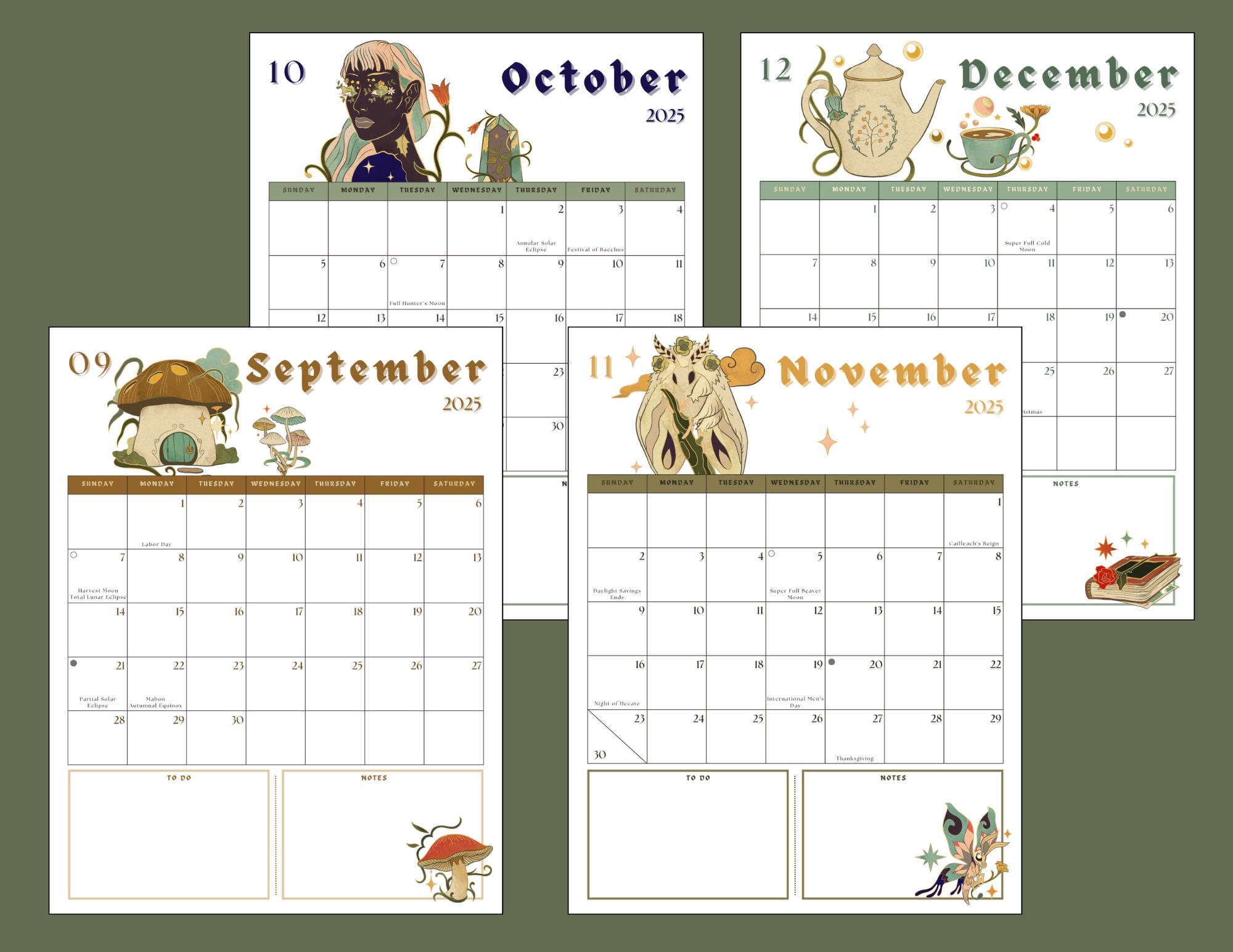 2025 Witchy Calendar - Printable Monthly Calendar - Etsy