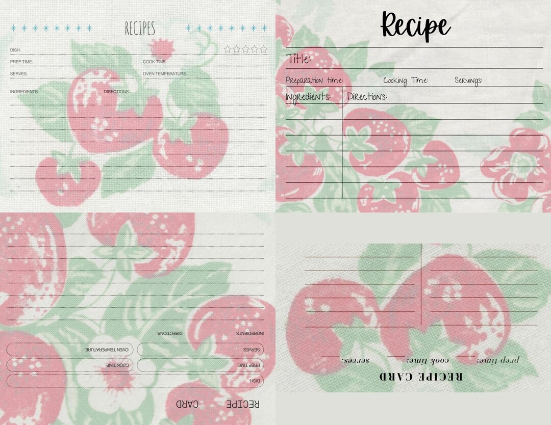 Recipe Book Strawberry Background Digital Kit Includes Recipe Cards ...