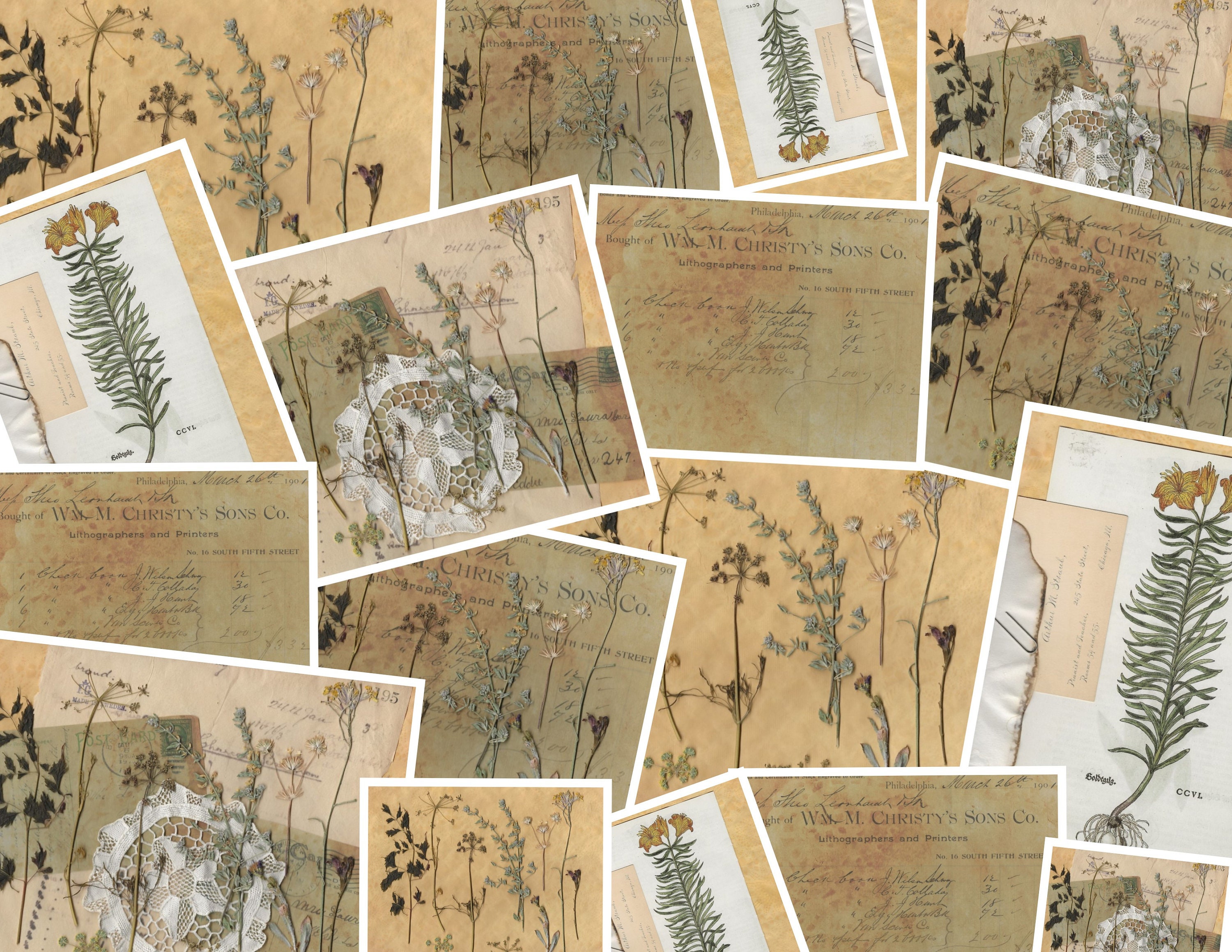 Digital - Golden Floral Notes Pages & Ephemera Digital Kit - Pressed ...