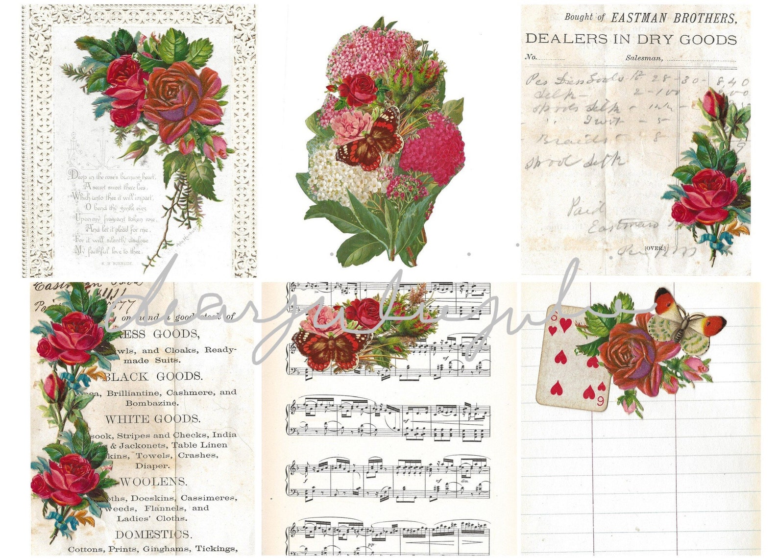 Digital Deluxe - Morning Roses Journal Pages & Ephemera Digital Kit ...