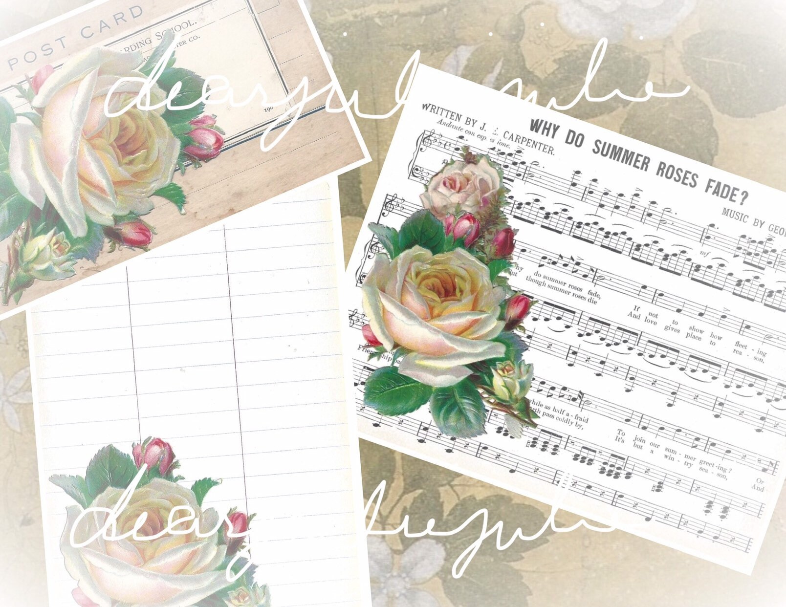 Digital Antique Roses journal pages & ephemera digital | Etsy