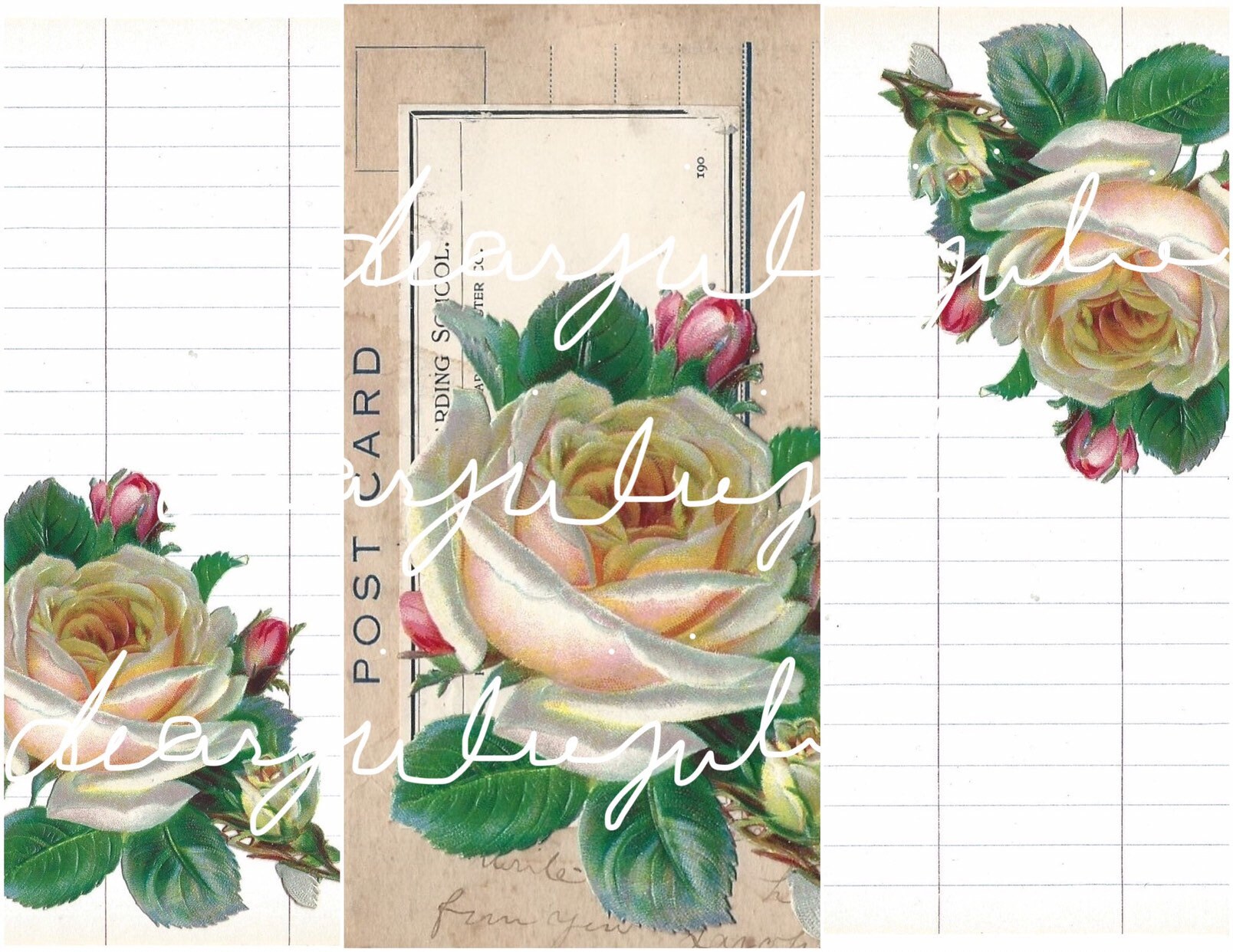 Digital Antique Roses journal pages & ephemera digital | Etsy