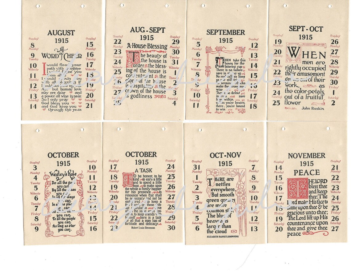 Digital - Calendar With Quotes 1915 Digital Kit ~ Digital Antique ...