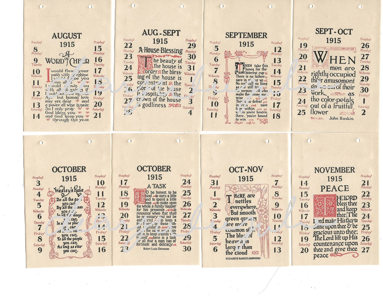 Digital - Calendar With Quotes 1915 Digital Kit ~ Digital Antique ...