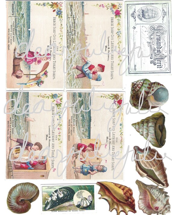 Digital at the Beach postcard Digital Kit. Digital Antique - Etsy