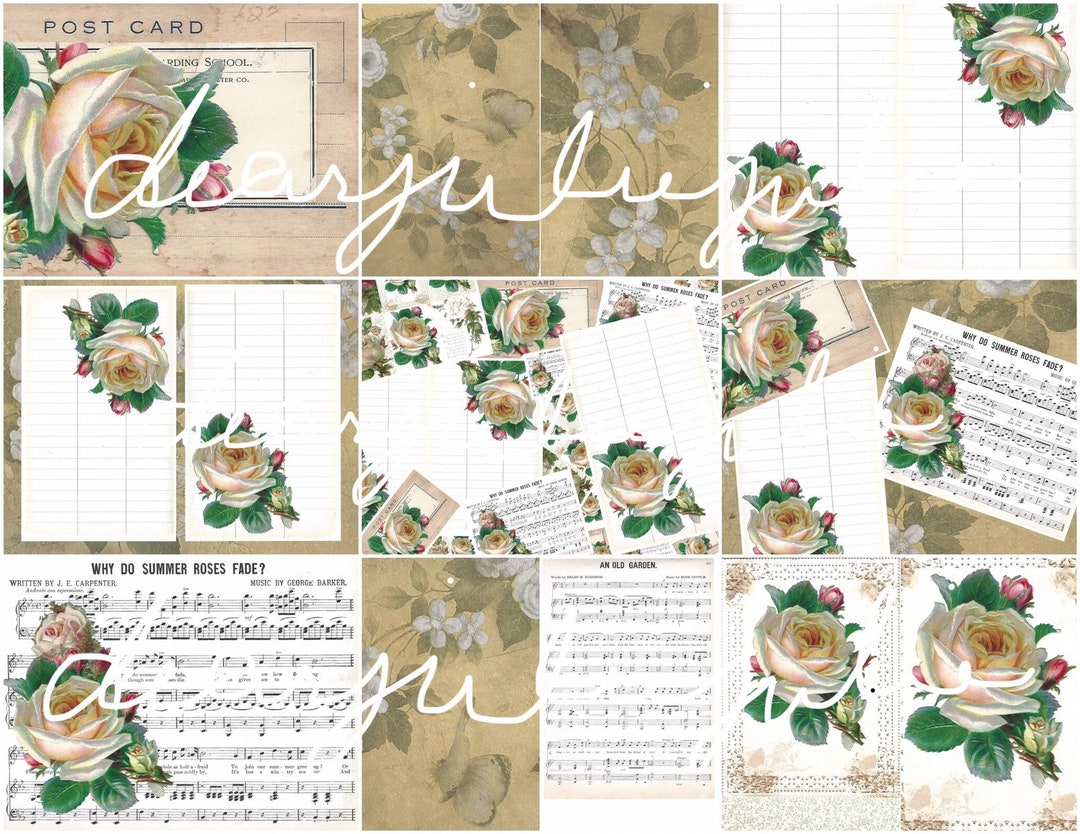Digital - Antique Roses Journal Pages & Ephemera Digital Kit... Digital ...