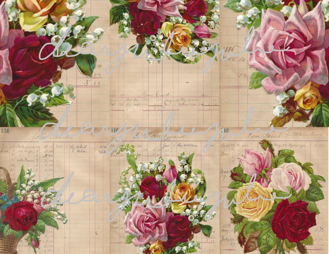 Digital - Roses and Ledger Deluxe Digital Pages and Ephemera Kit, Junk ...