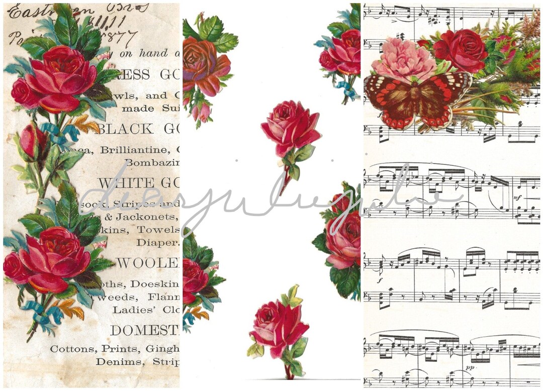 Digital Deluxe - Morning Roses Journal Pages & Ephemera Digital Kit ...