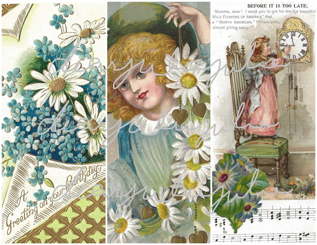 Digital - More Daisies Antique Daisy ( Pages & Ephemera) Digital Kit - Etsy