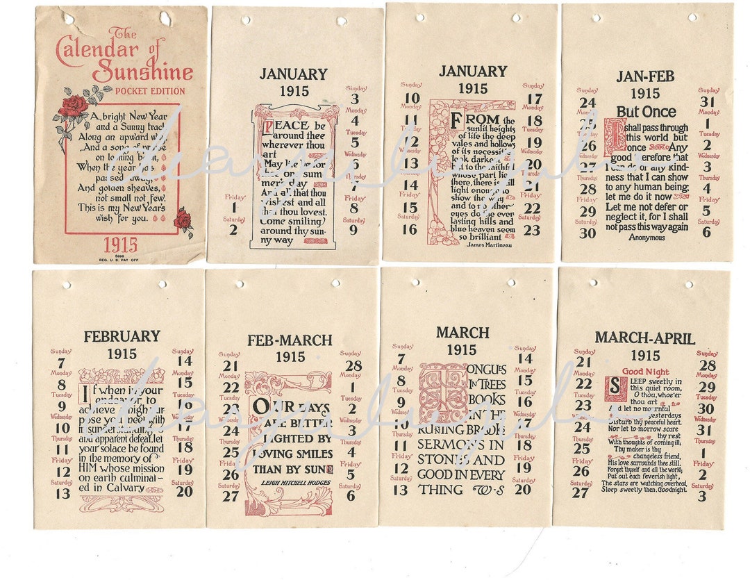 Digital - Calendar With Quotes 1915 Digital Kit ~ Digital Antique ...