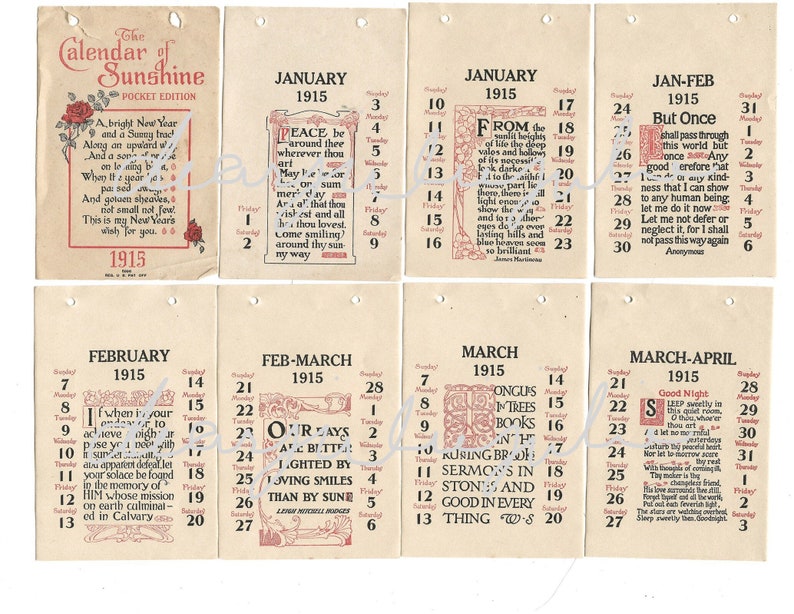 Digital - Calendar With Quotes 1915 Digital Kit ~ Digital Antique ...