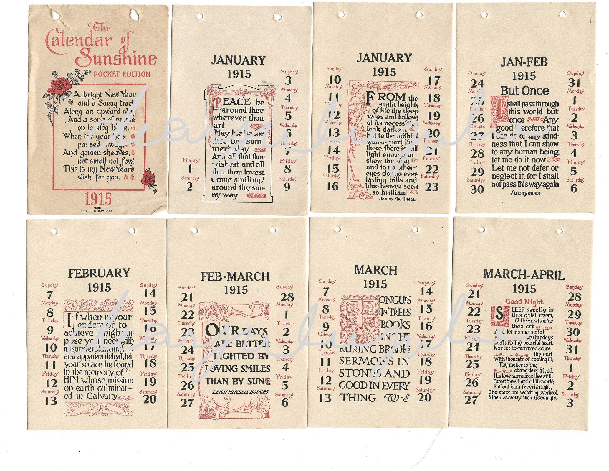 Digital - Calendar With Quotes 1915 Digital Kit ~ Digital Antique ...