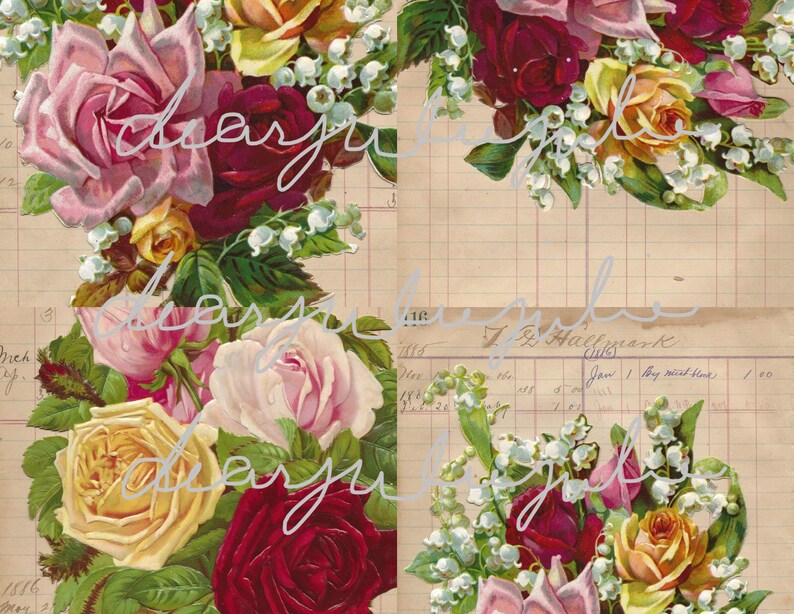 Digital - Roses and Ledger Deluxe Digital Pages and Ephemera Kit, Junk ...