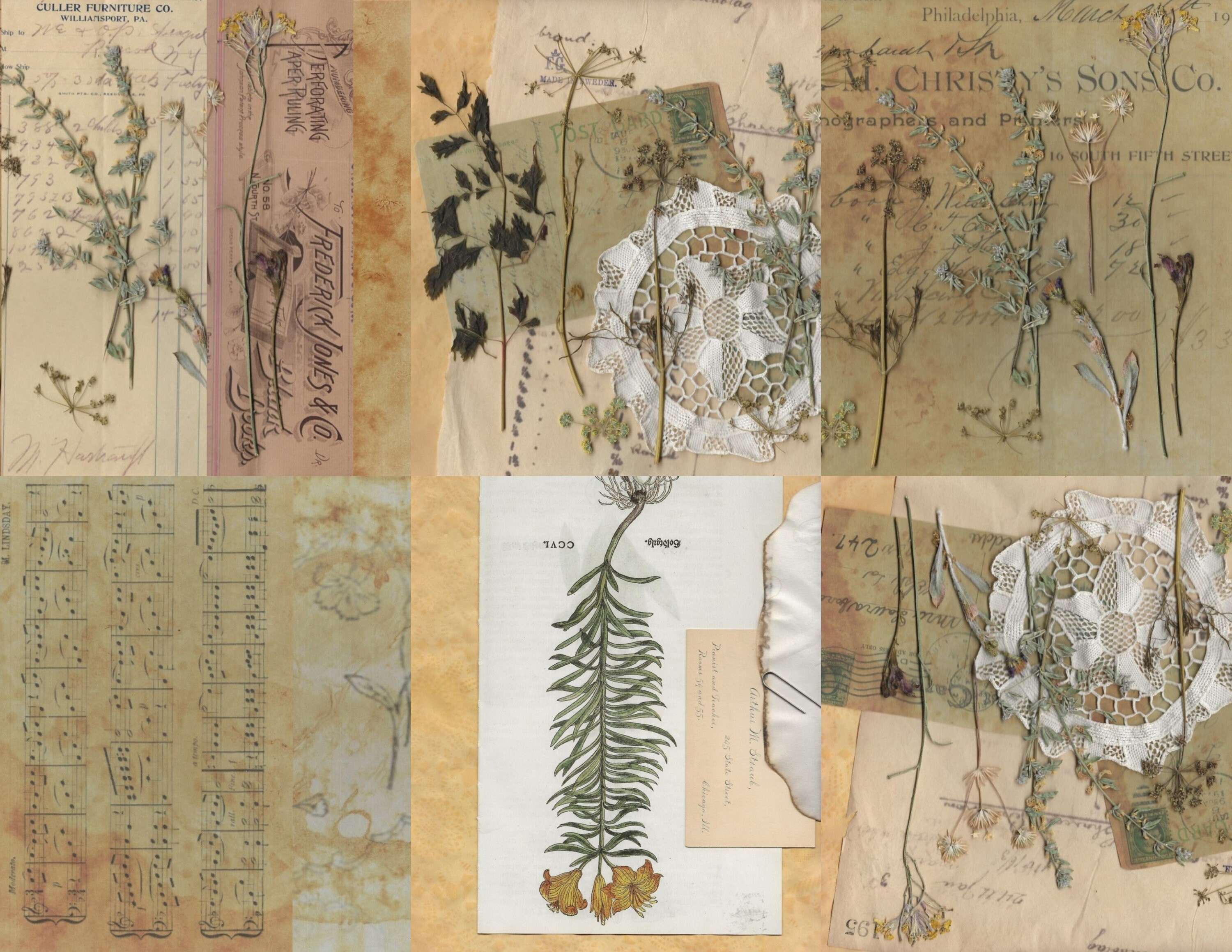 Digital - Golden Floral Notes Pages & Ephemera Digital Kit - Pressed ...