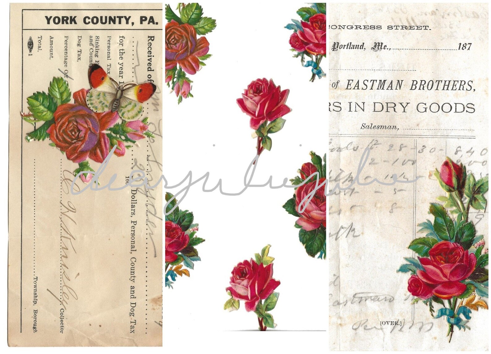 Digital Deluxe Morning Roses Journal Pages & Ephemera | Etsy