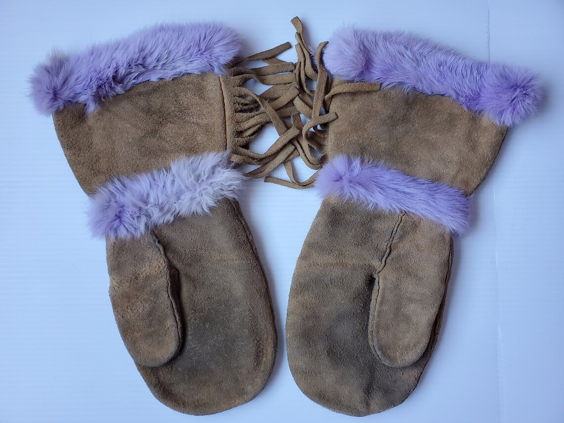 Vintage Indigenous Hand Made Beaded & Fringed Leather Mitts - Etsy