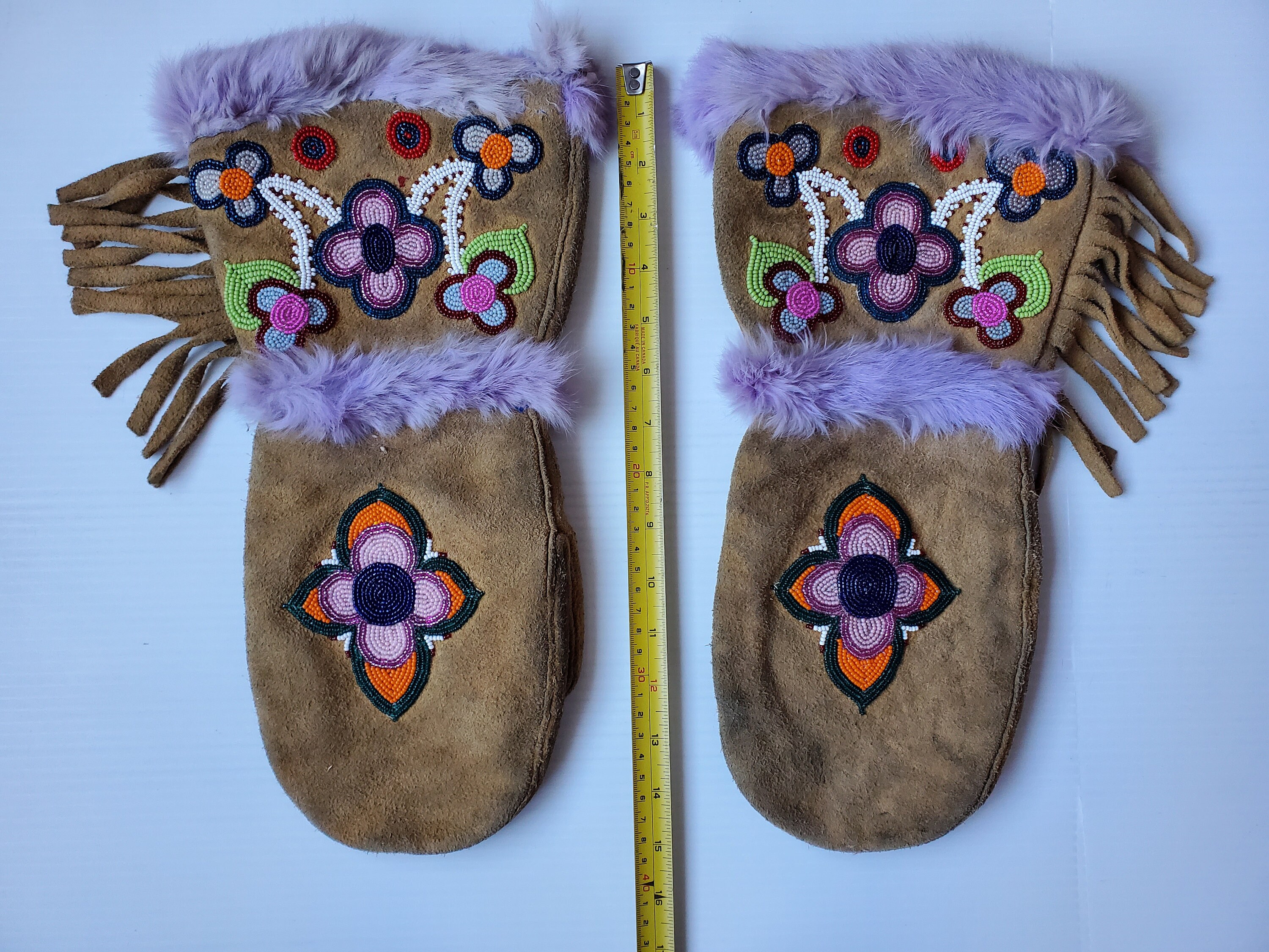 Vintage Indigenous Hand Made Beaded & Fringed Leather Mitts - Etsy