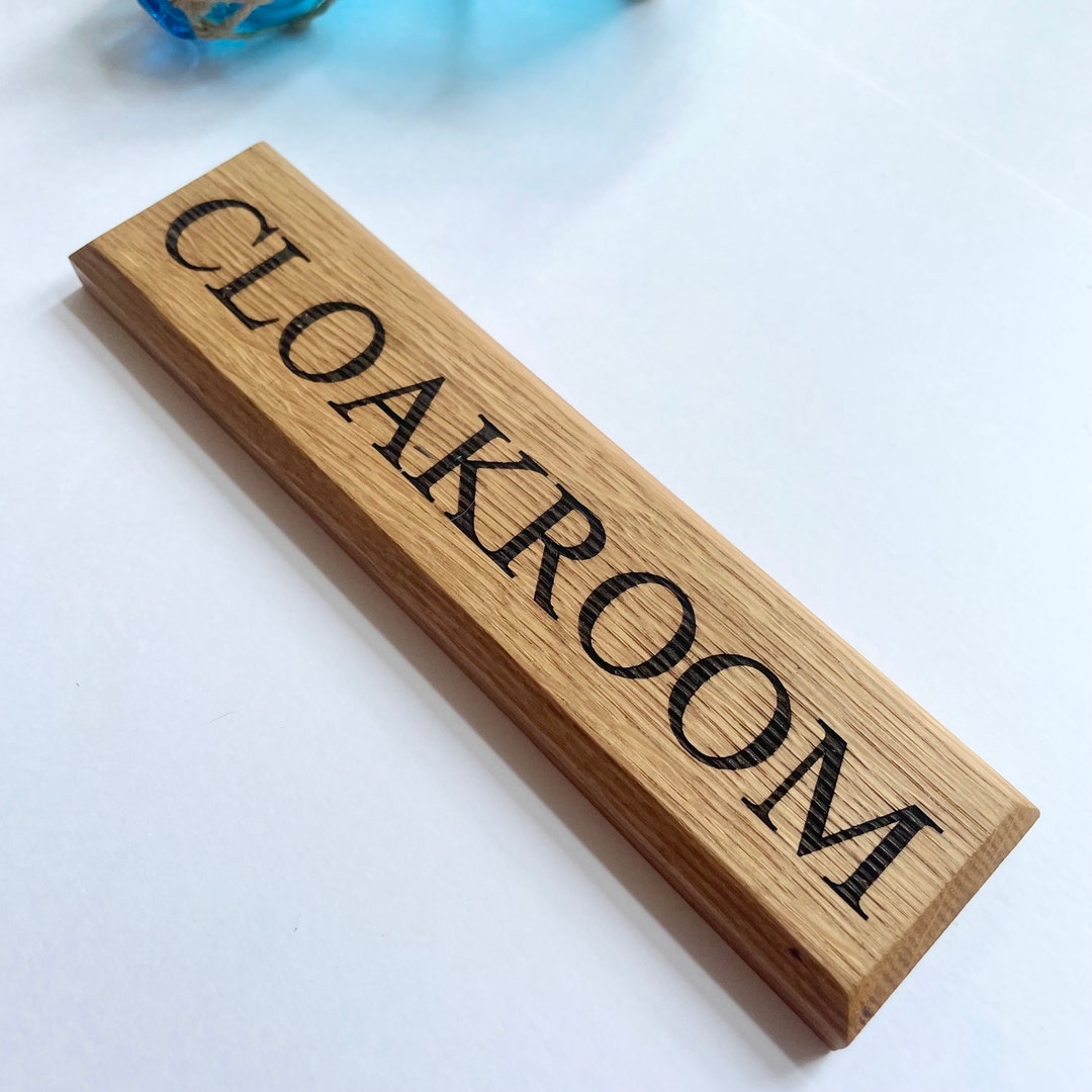 Cloakroom Sign, Oak Engraved Sign Handmade in Devon, Personalised - Etsy
