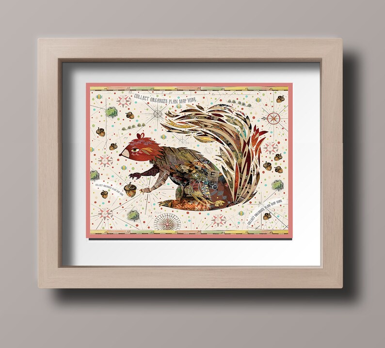 Squirrels Treasure Map Original Digital Collage Archival Paper Artist ...