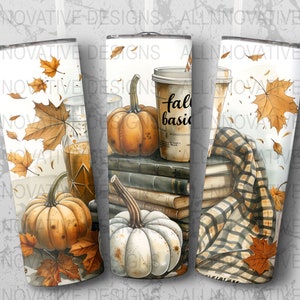 Fall Books Tumbler Wrap, 20oz Skinny Sublimation Design, Autumn Leaves ...