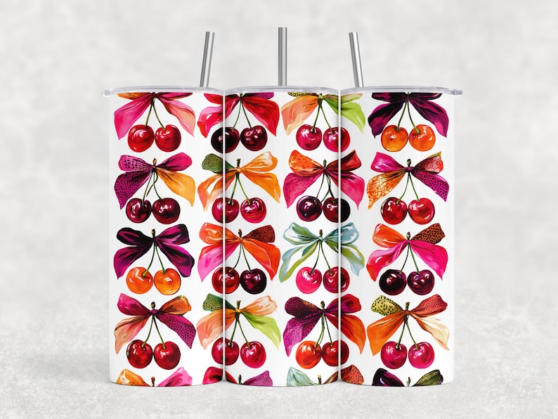 Cherry Bow Tumbler Wrap: Colorful Faux Animal Print Sublimation Design ...