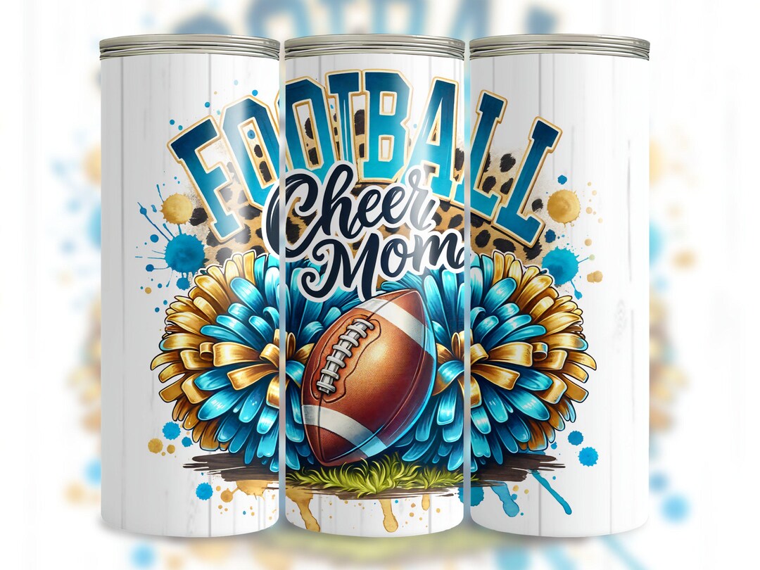 Football Cheer Mom Tumbler Wrap PNG, Blue Gold Cheer Pom Design ...