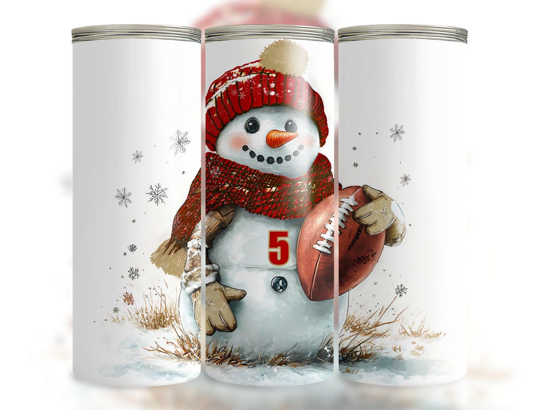 Snowman Football 20 Oz Skinny Tumbler Wrap, Cute Winter Sports ...