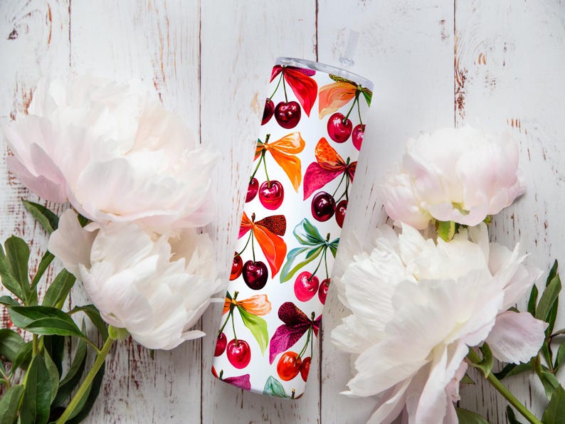 Cherry Bow Tumbler Wrap: Colorful Faux Animal Print Sublimation Design ...