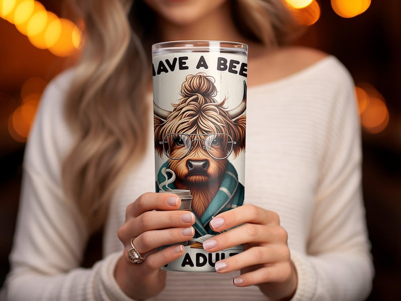 Funny Highland Cow Tumbler Wrap: Sarcastic Adulting PNG (digital ...
