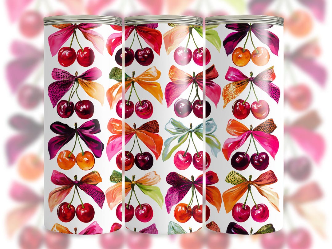 Cherry Bow Tumbler Wrap: Colorful Faux Animal Print Sublimation Design ...