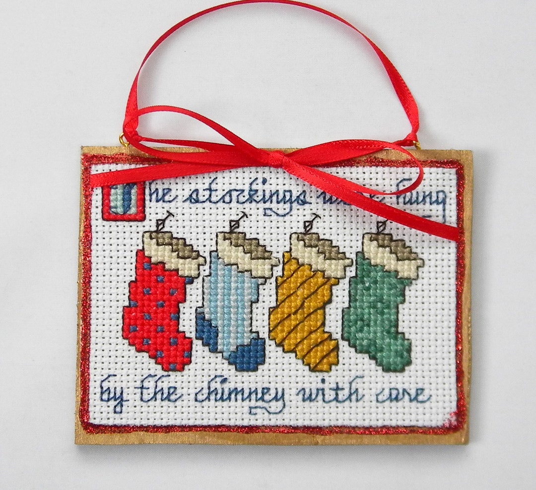 The Stocking Were Hung Christmas Ornament Cross Stitch on Wood Finished ...