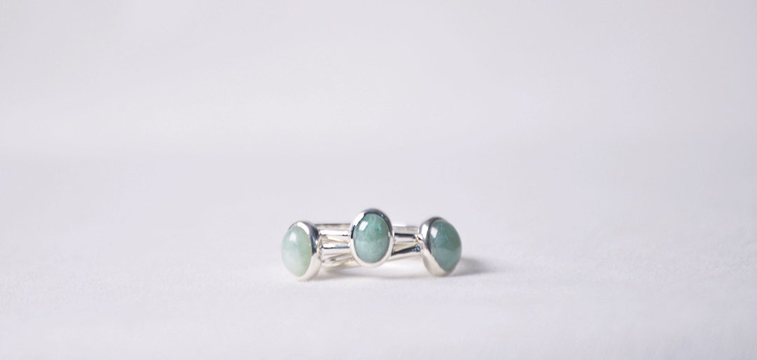Minimalist Oval Jade Band Rings, Simple Silver Ring, Thin Silver Ring ...