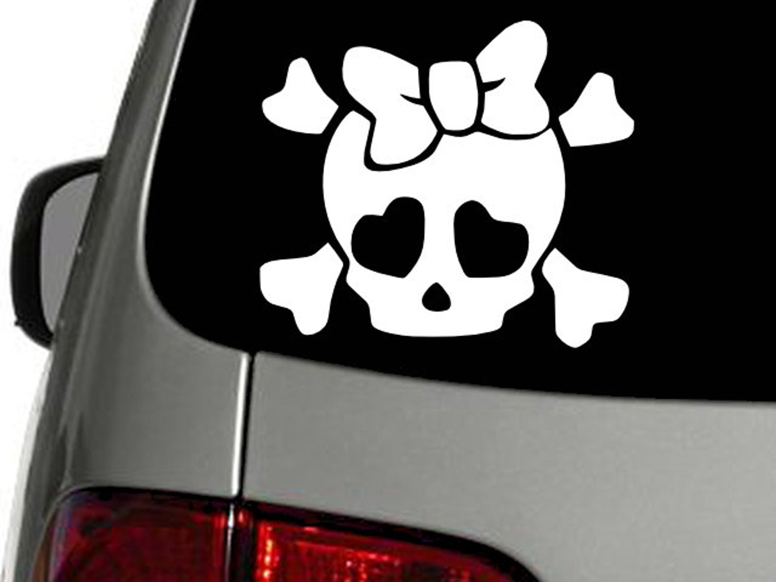 Girlie Skull N Bones With Ribbon, Vinyl Decal Sticker, White, High ...