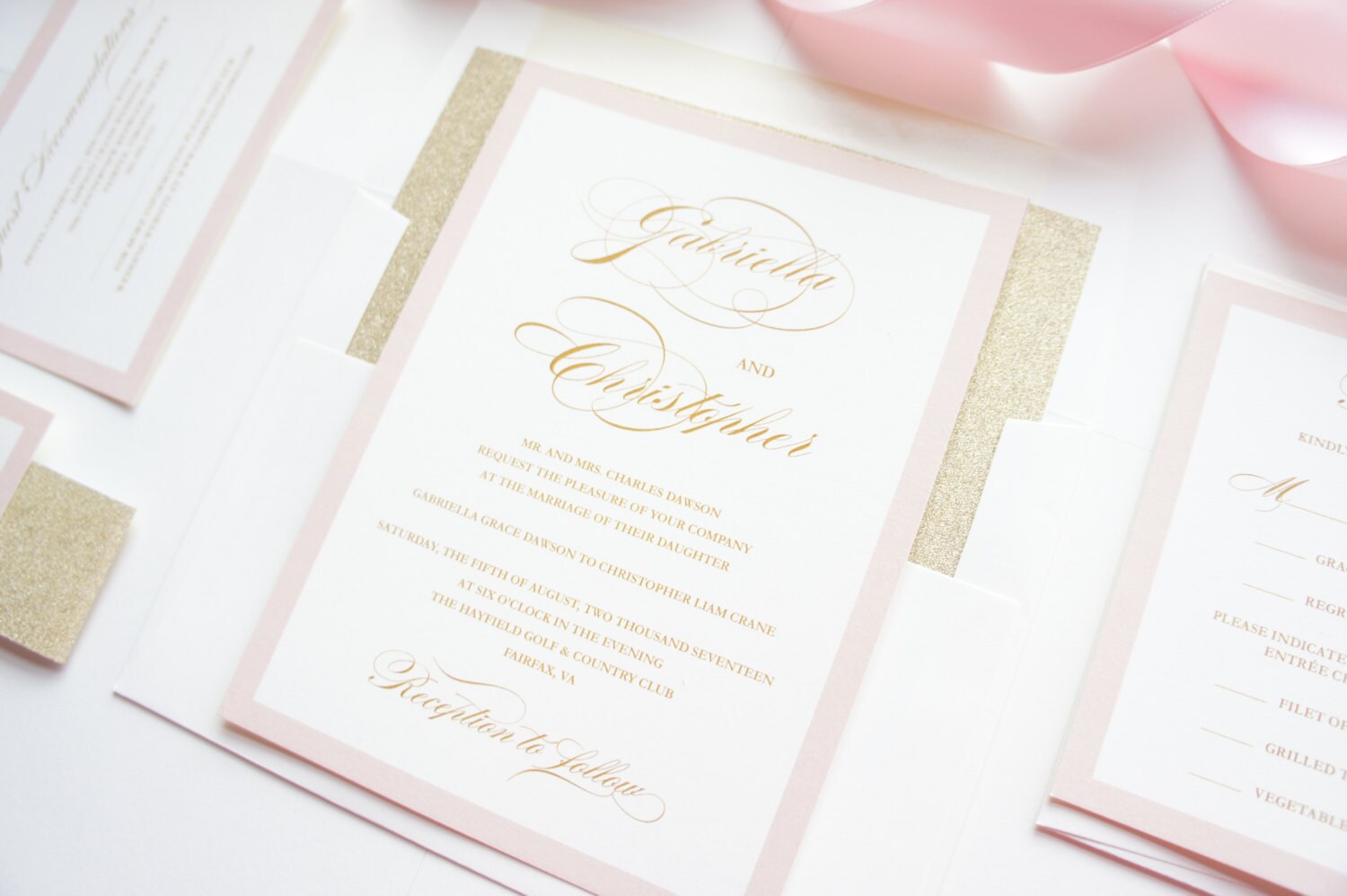 Blush and Gold Wedding Invitations Pink Wedding Invitations | Etsy