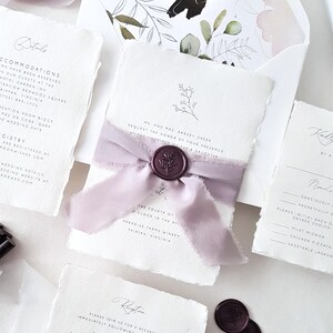 Deckle Edge Wedding Invitation Suite: Purple Ribbon & Wax Seal - Etsy
