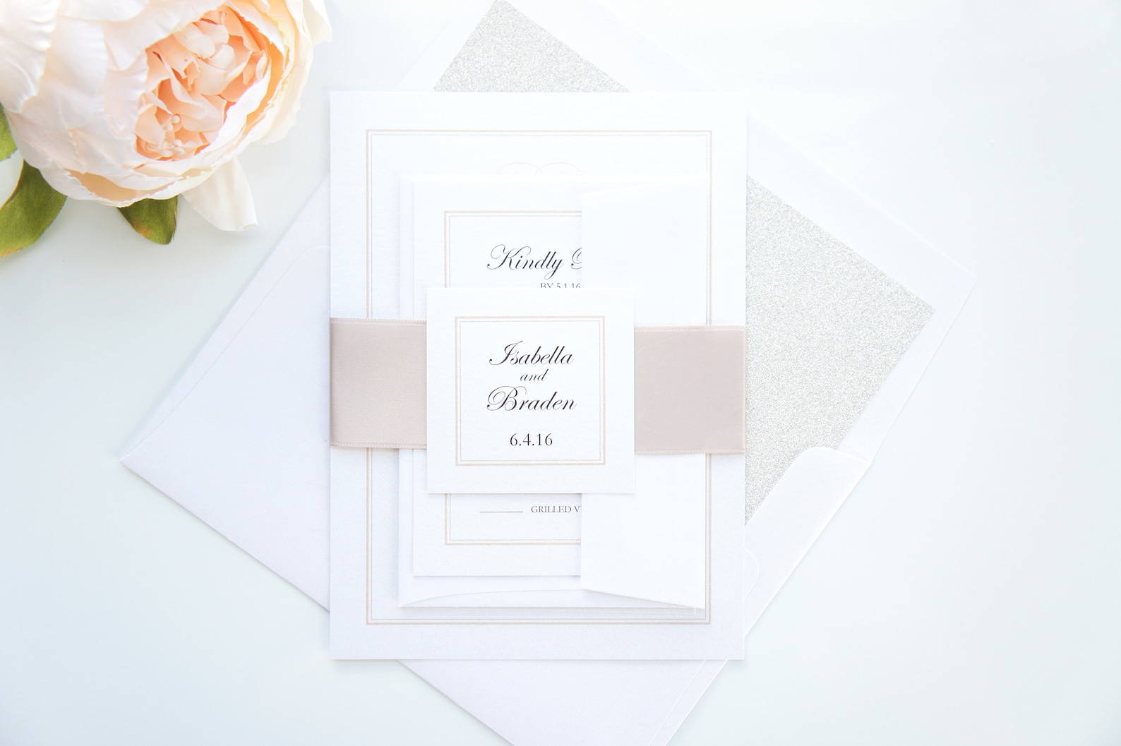 Champagne Wedding Invitation Elegant Wedding Invitations | Etsy