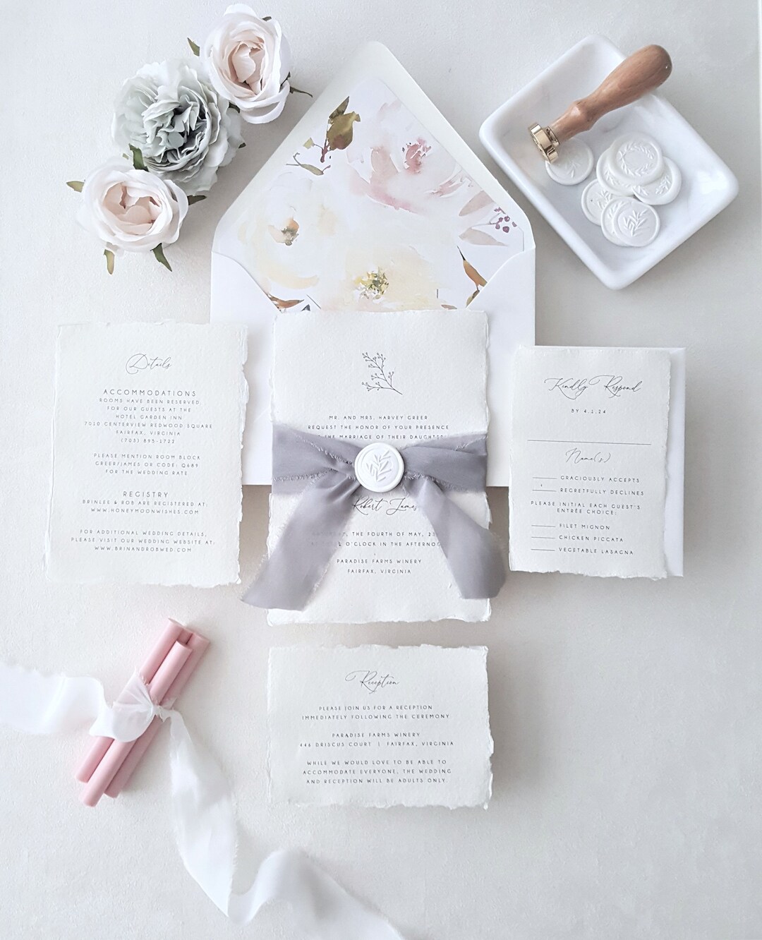Pastel Flower Botanical Wedding Invitation: Handmade Paper - Etsy