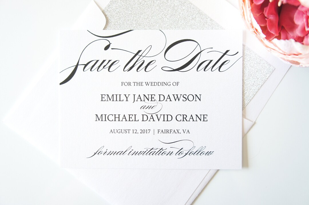 Elegant Script Save the Date Cards: Black and White Calligraphy - Etsy