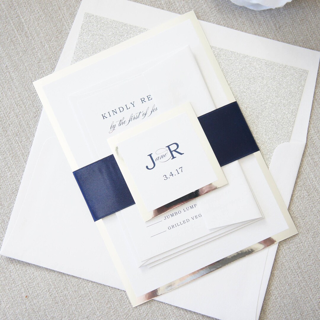 Printed Wedding Invitations - Navy Blue and Silver Invitation Suites ...
