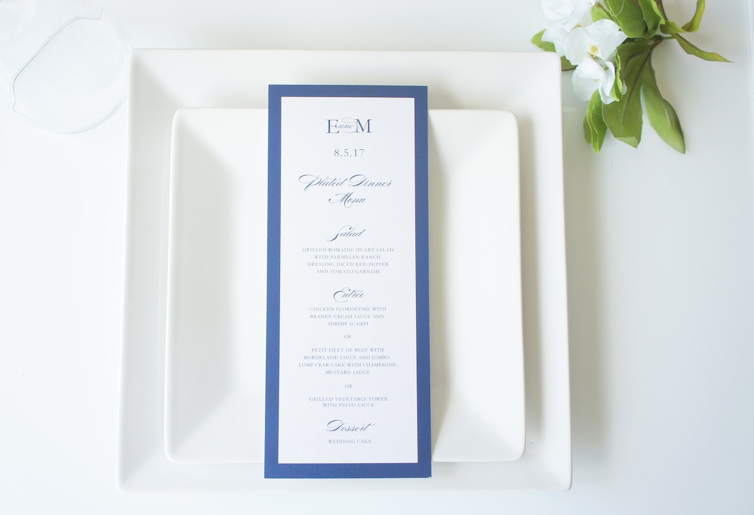 Navy Wedding Menu Card, Blue Printed Table Dinner Menus - DEPOSIT - Etsy