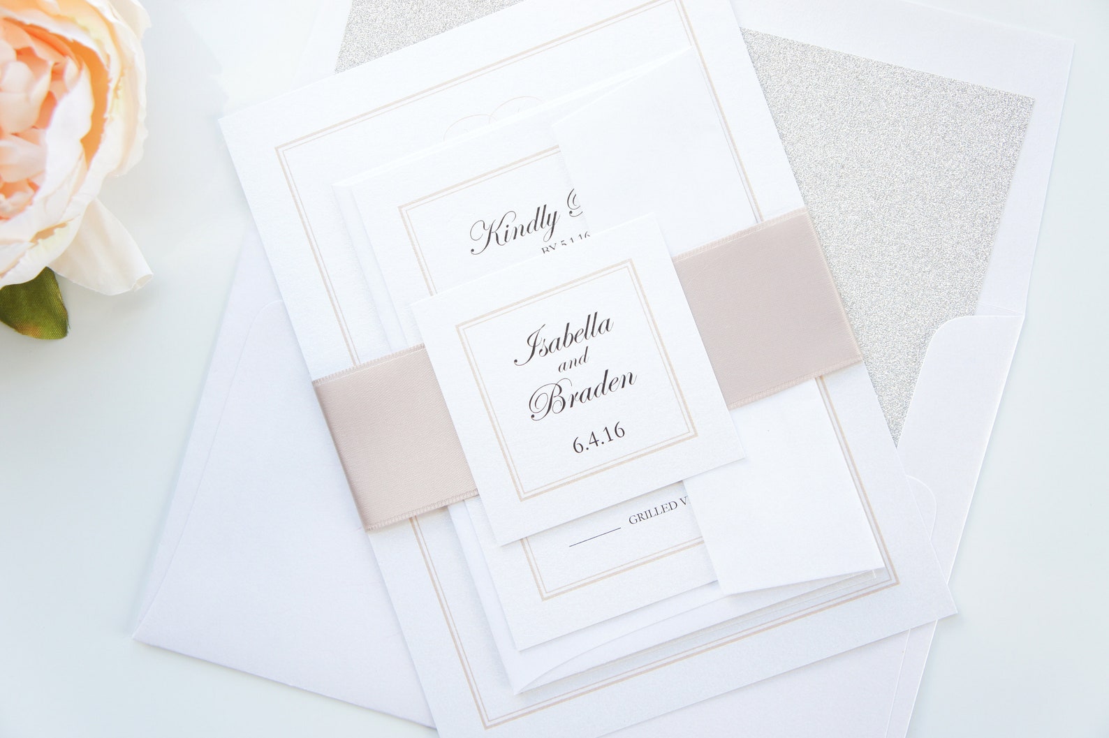 Champagne Wedding Invitation Elegant Wedding Invitations | Etsy