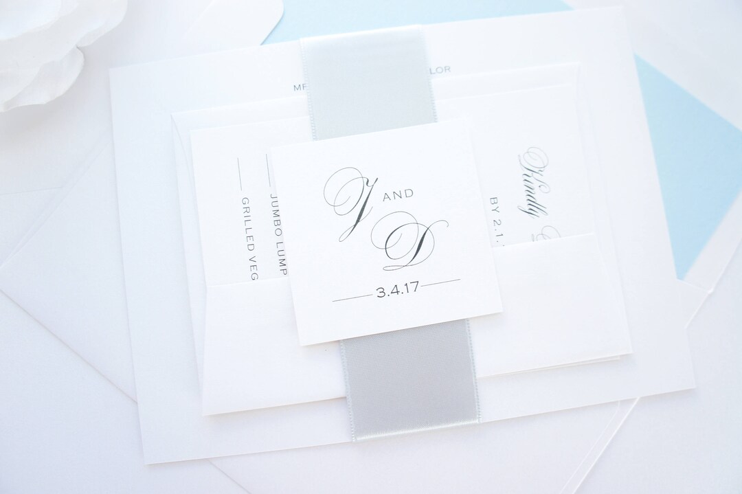 Customized Baby Blue and Silver Ribbon Wedding Invitations, Classic ...