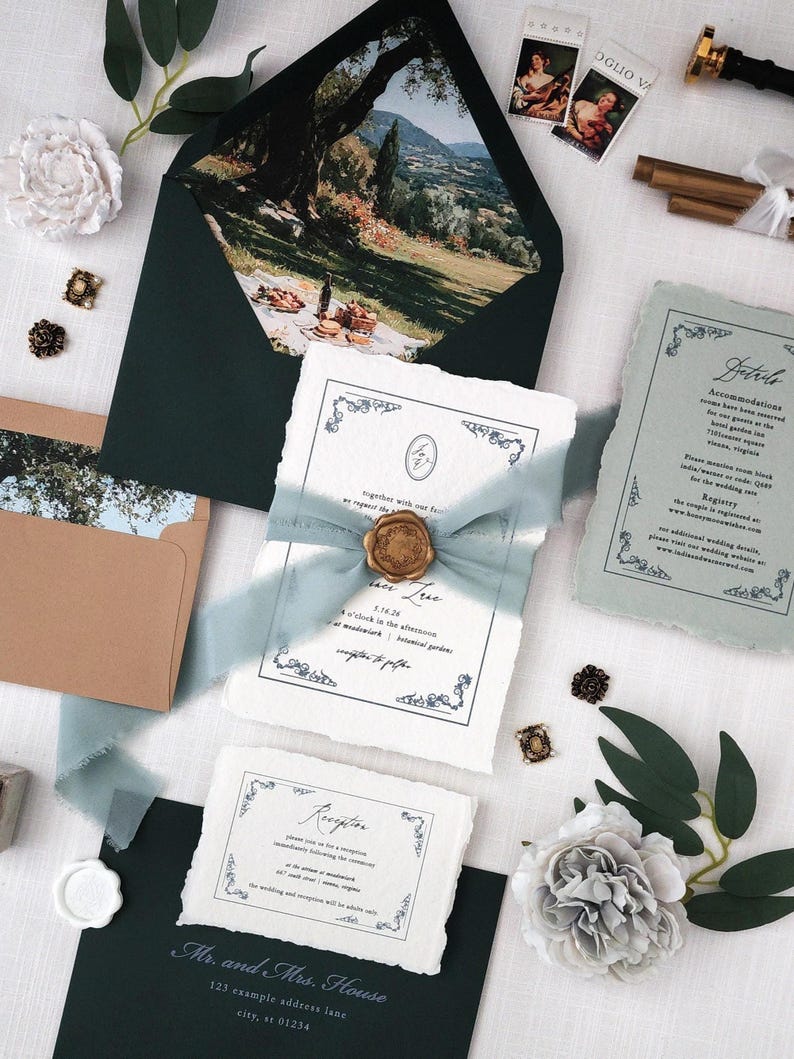 Sage Green Garden Wedding Invitation, Deckle-edge Paper Sample - Etsy