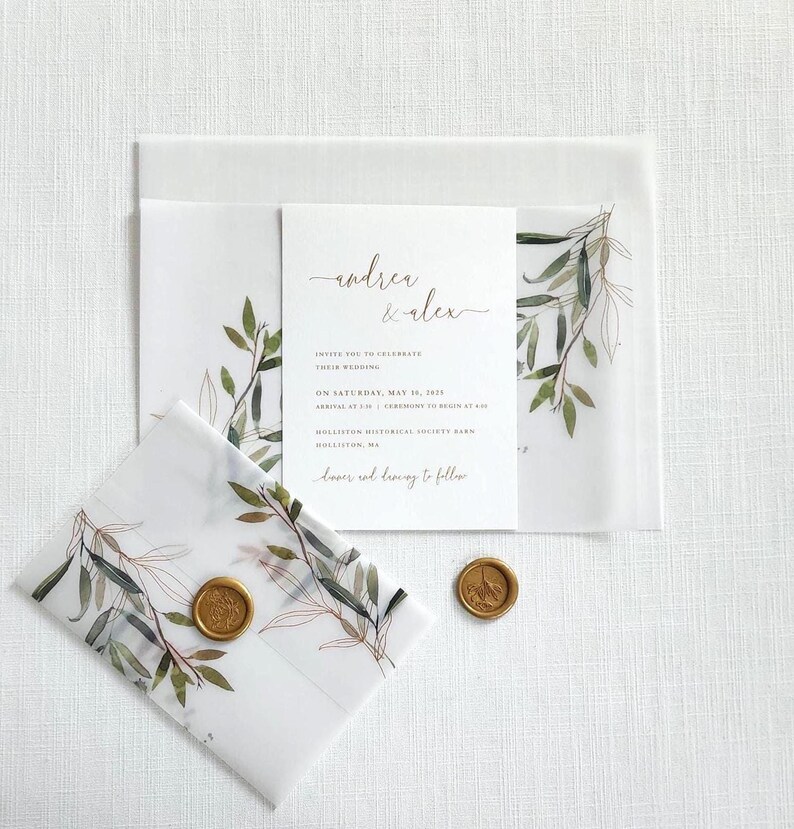 Greenery Vellum Wedding Invitation Wrap Printed Botanical Overlay ...