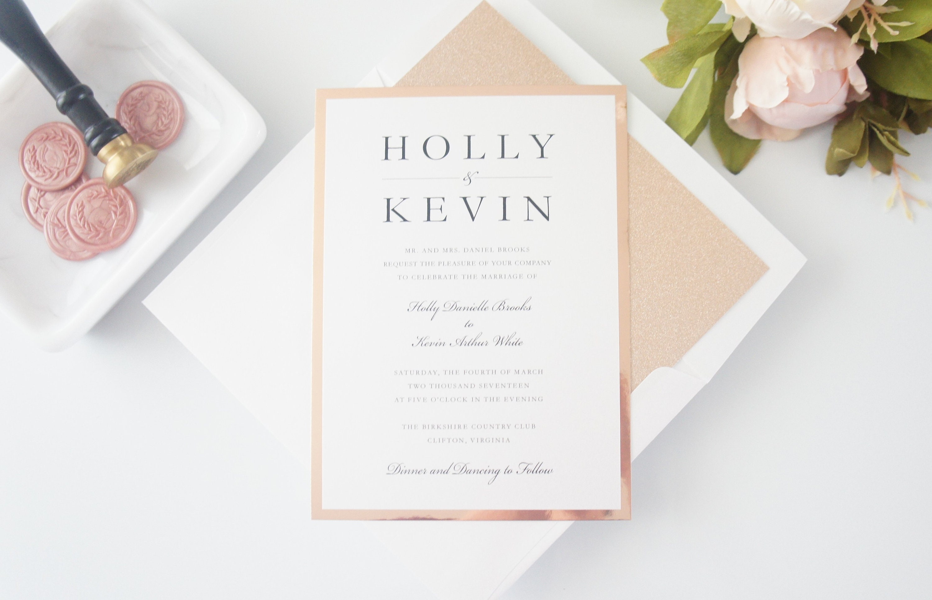 Rose Gold Glitter Wedding Invitations Elegant Rose Gold | Etsy