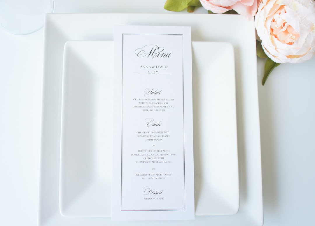 Formal Wedding Menus, Elegant Menu Cards - DEPOSIT - Etsy